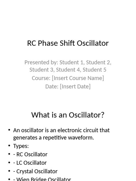 Rc Phase Shift Oscillator Presentation Pdf Electronic Oscillator