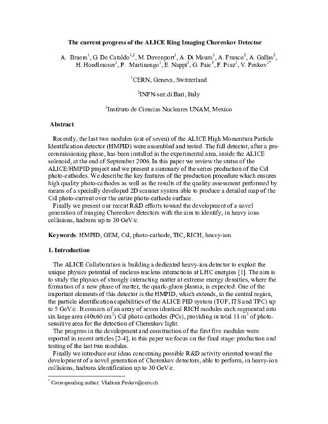 Pdf The Current Progress Of The Alice Ring Imaging Cherenkov Detector