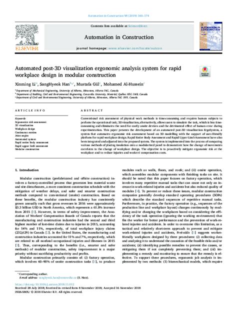 Pdf Automated Post 3d Visualization Ergonomic Analysis System For Rapid Workplace Design In