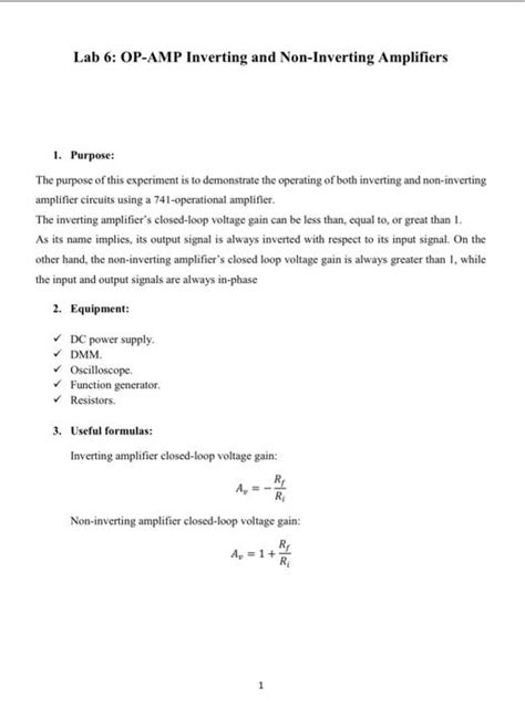 Solved Lab 6 Op Amp Inverting And Non Inverting Amplifiers
