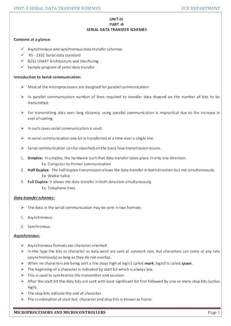 Pdf Unit 3 Serial Data Transfer Schemes · Asynchronous And Synchronous Data Transfer Schemes