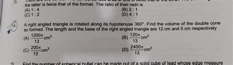 A Right Angled Triangle Is Rotated Along Its Hypotenuse Find The Vo