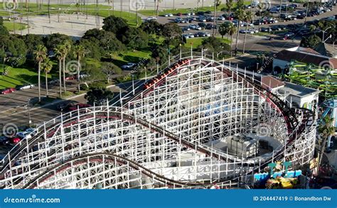 Aerial View Of Iconic Giant Dipper Roller Coaster In Belmont Park San