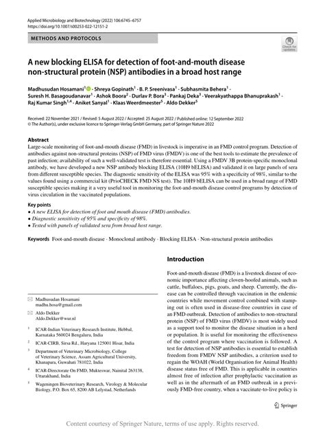 A New Blocking Elisa For Detection Of Foot And Mouth Disease Non