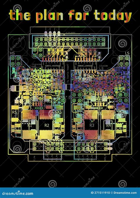 Blue Red And Green Circuit Board Design With Resistors Capacitors Diodes Transistors And ICs