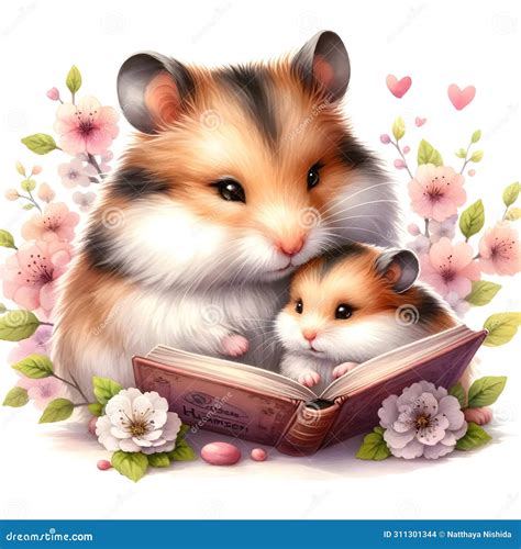 Mom Hamster Is Reading A Storybook To Her Kid Watercolor Illustration Mother S Day Mom Gift