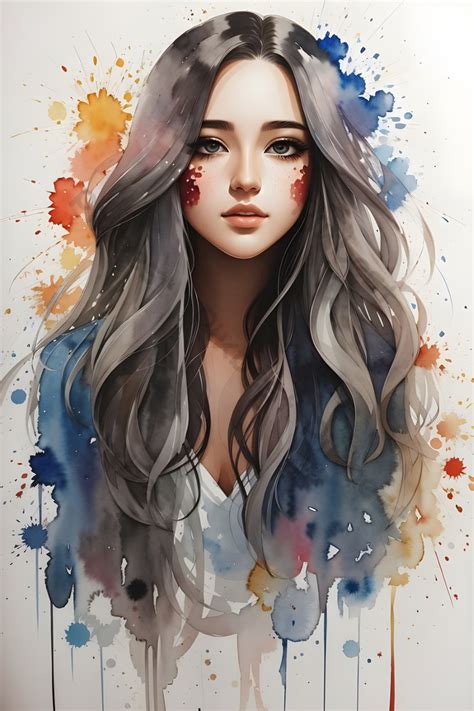 긴 머리 수채화 여자 초상화 스플래터 그림 그리기 일러스트 Png  무료 다운로드 Pikbest