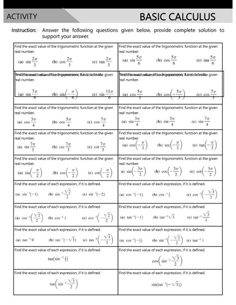 Basic Calculus Final Trigo And Inv Trigo Bicol University