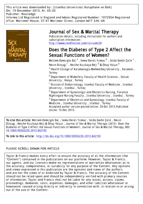 PDF Does The Diabetes Of Type 2 Affect The Sexual Functions Of Women
