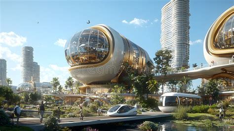 Futuristic Cityscape Autonomous Vehicles Modern Architecture And Lush Green Spaces Ai Generated