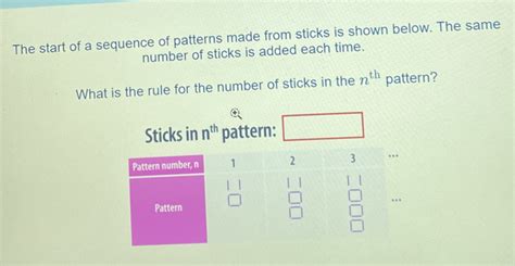 Solved The Start Of A Sequence Of Patterns Made From Sticks Is Shown
