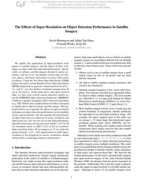 Pdf The Effects Of Super Resolution On Object Detection Performance In Satellite Imagery