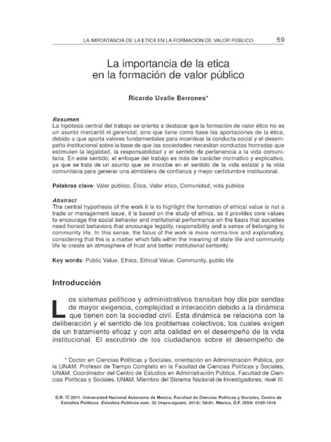 La Importancia De La Etica En La Formación De Valor Público Elsevier