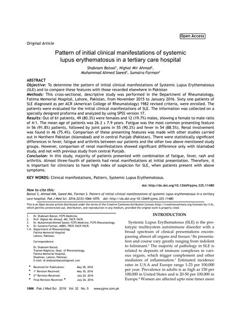 Pdf Pattern Of Initial Clinical Manifestations Of Systemic Lupus