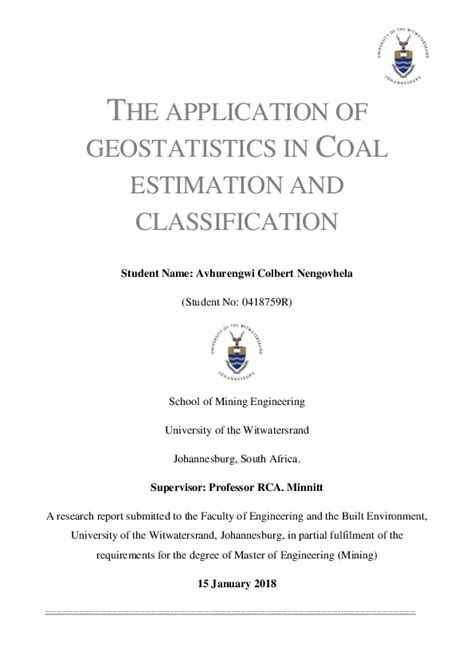 Pdf The Application Of Geostatistics In Coal Estimation And Classification