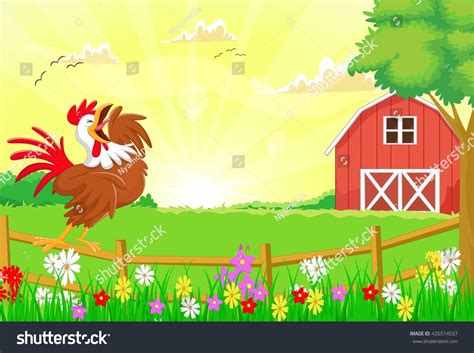 Cute Rooster Crowing Farm Fence Stock Vector Royalty Free 426514537