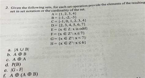 Solved Given The Following Sets For Each Set Operation Chegg Com