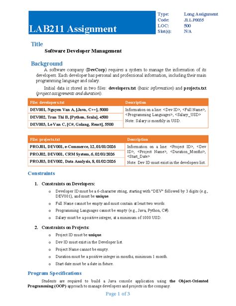 Lab211 Assignment Software Developer Management System Design Studocu