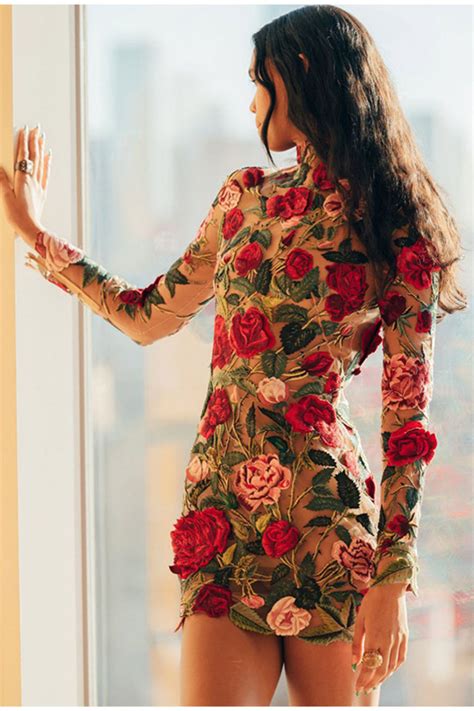 Fashion Embroidered Lace Printed Bodycon Dress