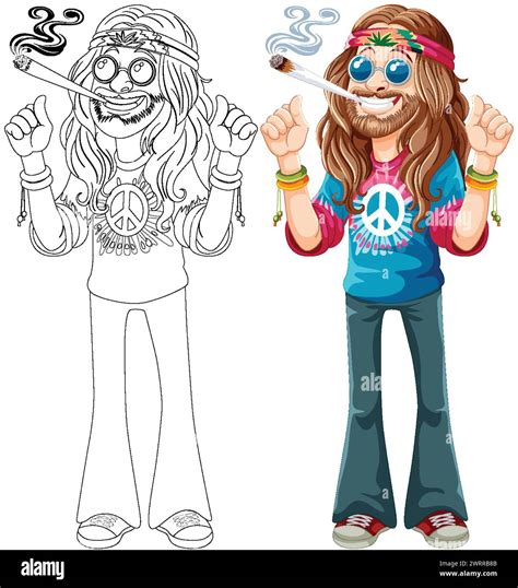Colorful Hippie With Peace Symbols And Joint Stock Vector Image And Art