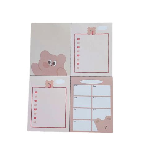 กระดาษโน๊ต แบบไม่ติด ลายหมีบราวน์ สไตล์เกาหลี สําหรับจดบันทึกรายสัปดาห์ Al Th Thaipick