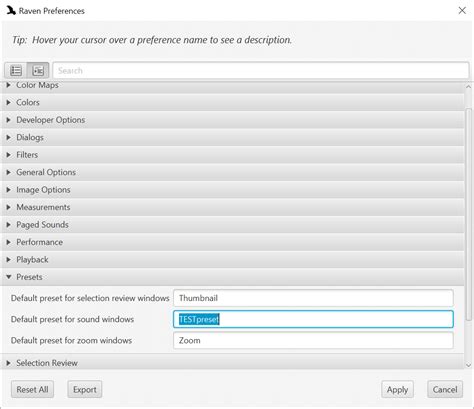 sound window presets