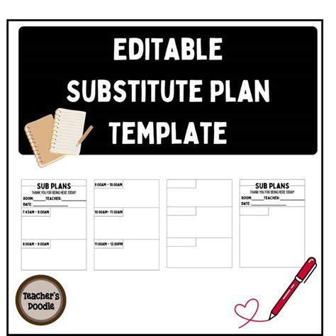 Editable Substitute Plan Template By Teachers Doodle Tpt