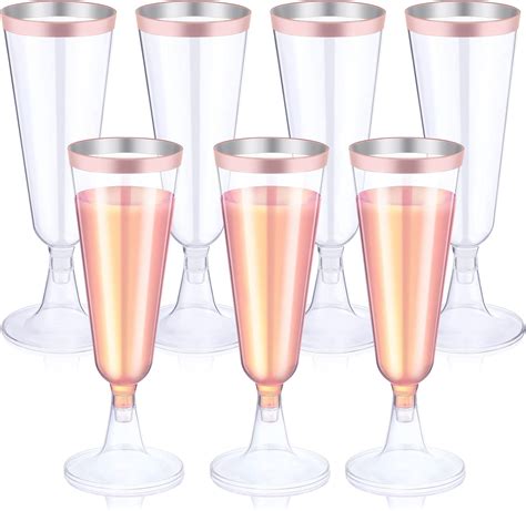 Thenshop 50 Pack Rose Gold Plastic Champagne Flutes 55 Oz