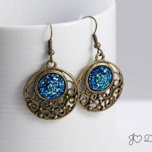 Royal Blue Faux Druzy Earrings Vintage Earrings Druzy Etsy