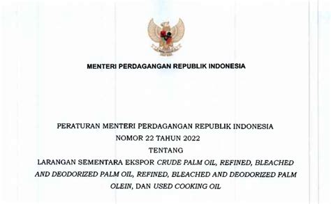 Bikin Geger Se Indonesia Inilah Permendag Larangan Ekspor Minyak Goreng Dan Bahan Baku