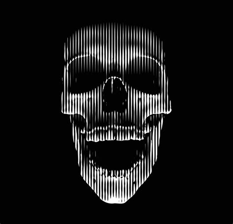 Vector Line Art Of A 3D Skull With Spooky Lighting From Below Frontal View White Vertical