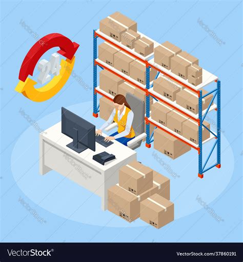 Isometric Woman Working At Computer In On Site Vector Image