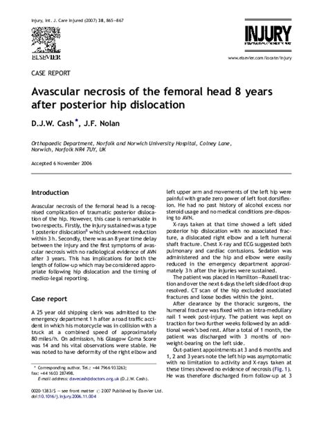Pdf Avascular Necrosis Of The Femoral Head 8 Years After Posterior