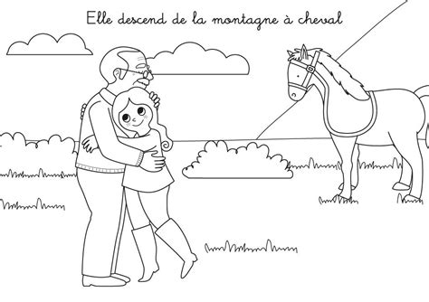 Coloriage chanson Elle descend de la montagne à cheval