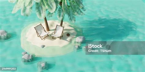 코코넛 야자수와 바다에 비치 의자가 있는 여름 열대 섬 여름 여행 컨셉입니다 3d 렌더링 상의 View 0명에 대한 스톡 사진 및 기타 이미지 Istock