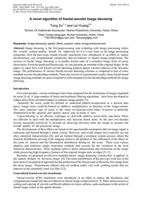 A Novel Algorithm Of Fractal Wavelet Image Denosing Scientificnet