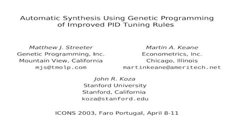 Ppt Automatic Synthesis Using Genetic Programming Of Improved Pid