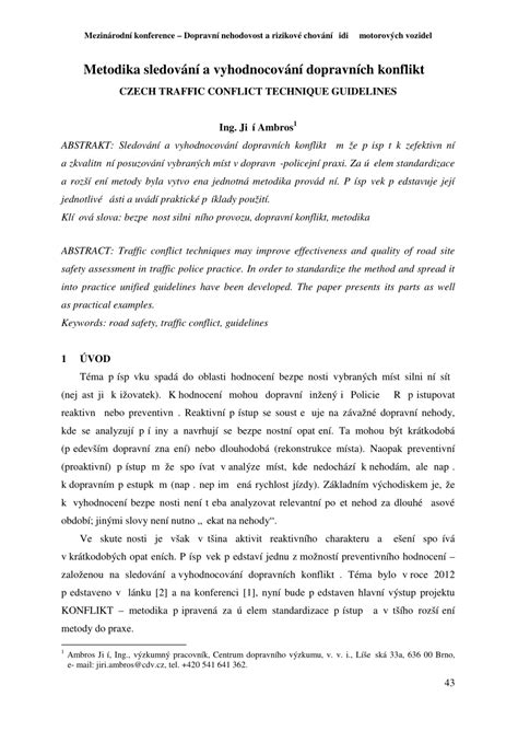 Pdf Metodika Sledování A Vyhodnocování Dopravních Konfliktů Czech Traffic Conflict Technique