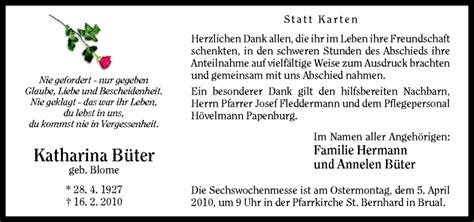 Traueranzeigen von Katharina Büter noz Trauerportal
