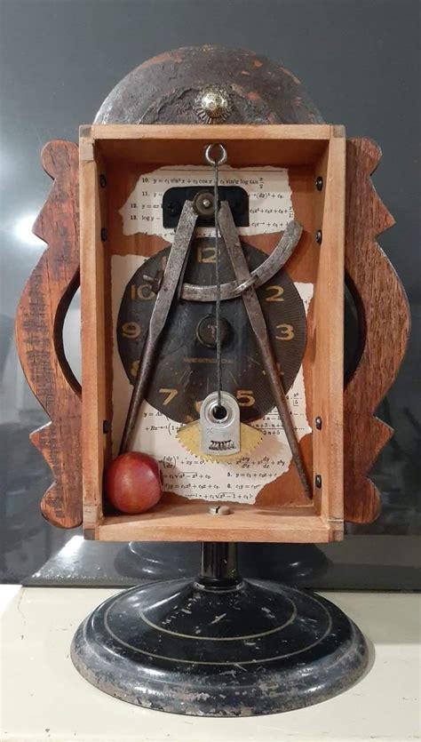 Unique Assemblage Art With Clock Scissors And Apples