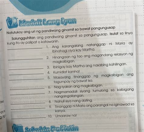 Natutukoy Ang Uri Ng Pandiwang Ginamit Sa Bawat Pangungusap
