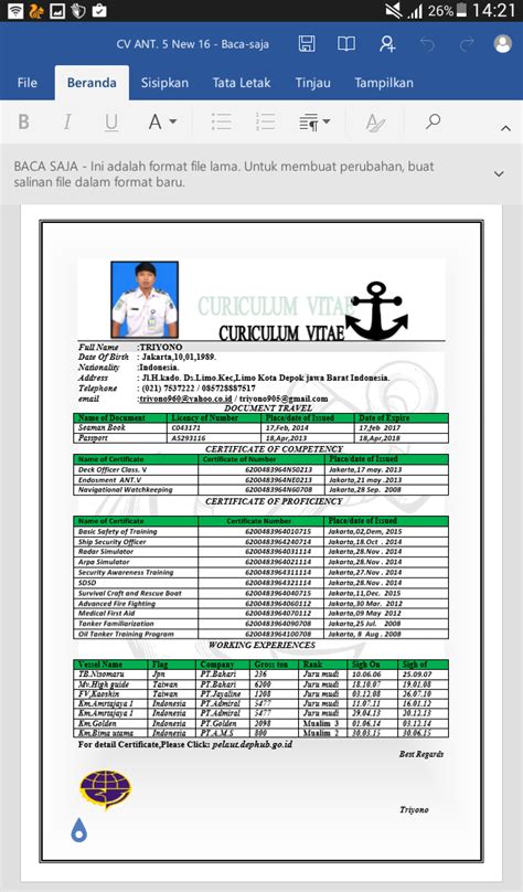 Contoh Cv Pelaut Ant 4 Pulp
