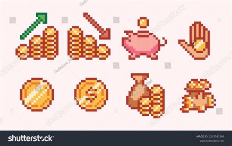 Golden Coins Pixel Art Set Medals Stock Vector Royalty Free Shutterstock