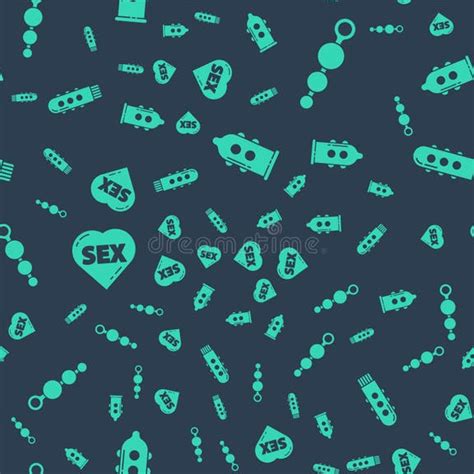Set Condom Anal Beads Heart With Text Sex And Vibrator On Seamless Pattern Vector Stock