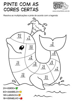 Pinte as cores certas Tabuada Atividades de multiplicação