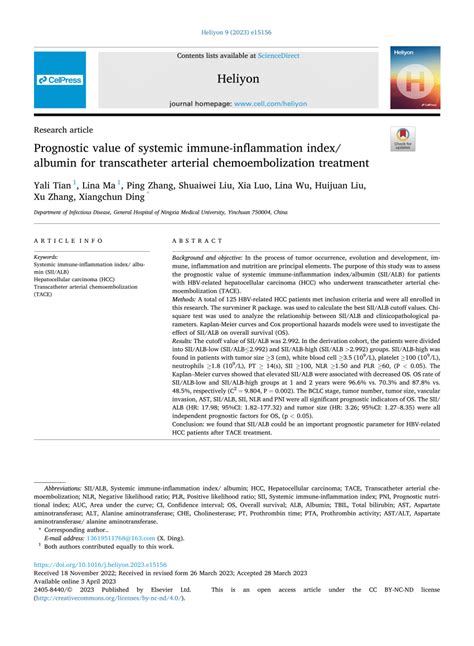 Pdf Prognostic Value Of Systemic Immune Inflammation Index Albumin