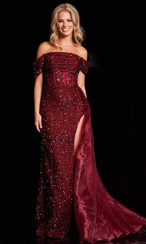 Jvn By Jovani Jvn24596 Sequin Off Shoulder Evening Dress Couture Candy