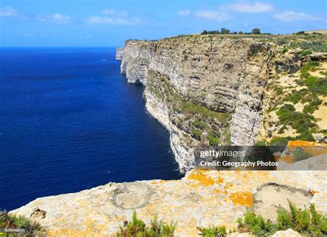 Coastal Cliff Top Landscape View Westwards At Ta Cenc Cliffs Island