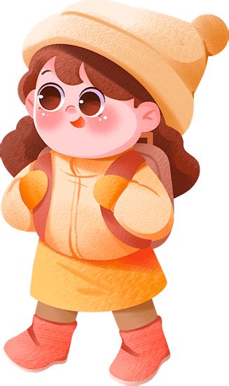 儿童冬令营手绘场景插画 背书包的女孩