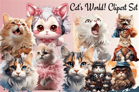 1 Cat World Clipart Set Designs And Graphics